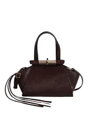 KENNETH COLE Crosby Small Leather & Haircalf Satchel Chocolate