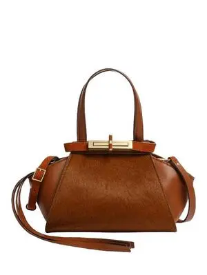 KENNETH COLE Crosby Small Leather & Haircalf Satchel Saddle