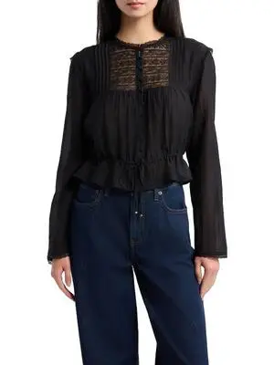 Love The Label Hadley Pintuck Lace Cotton Blend Top - Black