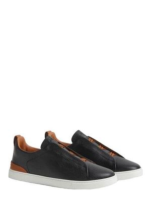 Zegna Triple Stitch™ Leather Slip-on Sneaker - Black