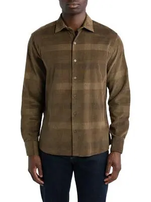Robert Barakett Daban Long Sleeve Stretch Cotton Button Up Shirt Brown