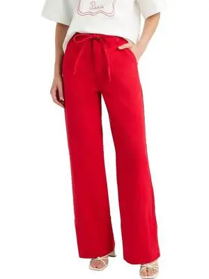 FRNCH Furano Wide Leg Tie Waist Jeans - Rouge