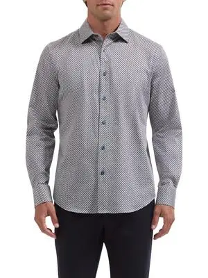 Bugatchi Axel Shaped Printed Long Sleeve Button Up Shirt Teal