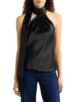REFORMATION Sabi Scarf Fringe Sleeveless Silk Top - Black