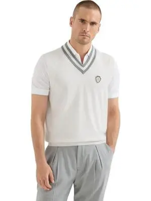 Brunello Cucinelli Cotton Knit Vest With Logo - Panama