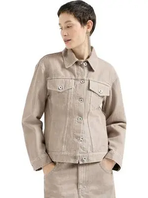 Brunello Cucinelli Beige Lamé Denim Four-pocket Outerwear Jacket With Monili - Rope