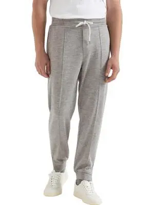 Brunello Cucinelli Cashmere And Silk French Terry Trousers With Crête Detail And Elasticated Zipper Cuffs - Grey