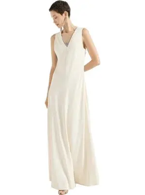 BRUNELLO CUCINELLI Silk And Acetate Crêpe Cady Fluid Dress With Precious Neckline