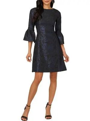 Adrianna Papell Ruffle Metallic Jacquard Cocktail Dress - Navy