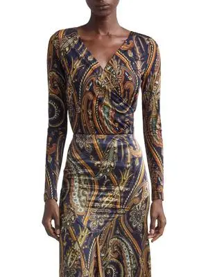 Etro Paisley Wrap Top - Printed Blue Base