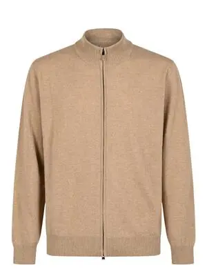 Canali Zip-up Stand Collar Cardigan - Nude