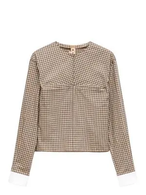 MARNI Brown Checked Poplin Top With Ruched Front