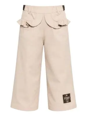 Fendi Ruffle-trimmed Logo-patch Trousers - Beige