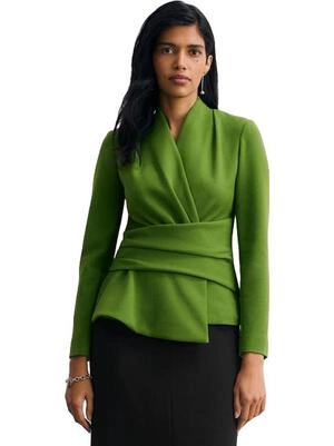 The Fold Sculpted Wrap Blouse Tailored Waist Green