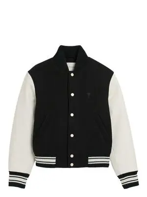 AMI Paris Wool And Leather Bomber Jacket - Multicolor