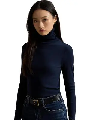 Ralph Lauren Stretch-cotton Ribbed Turtleneck Aviator Navy