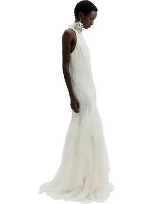 DE LA VALI Angelite High-neck Tulle Maxi Dress - Ivory