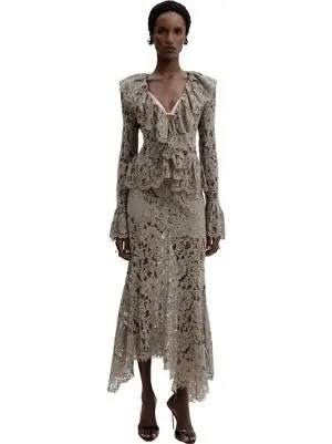 DE LA VALI Karo Cotton-blend Lace Midi Skirt - Grey