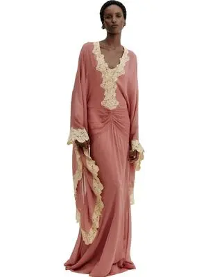 DE LA VALI Mirabel Low-neck Lace Batwing Maxi Dress - Pink