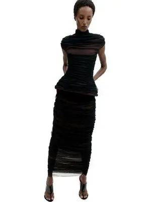 DE LA VALI Thalassa Gathered Tulle Maxi Skirt - Black