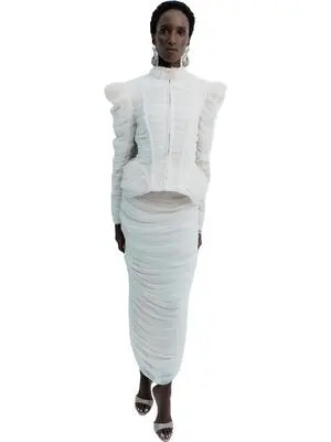 DE LA VALI Lorencia High-Neck Gathered Jacket Ivory