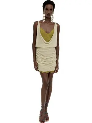 DE LA VALI Celestite Cowl-neck Mini Dress - Olive