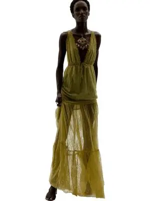 DE LA VALI Isolena Lace Maxi Dress - Olive