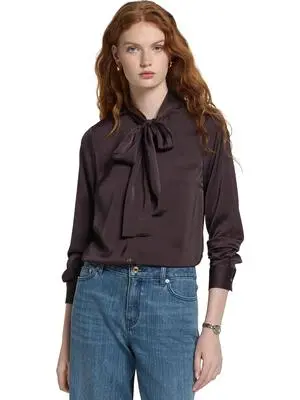 Michael Kors Satin Tie-neck Blouse In Size By - Brown
