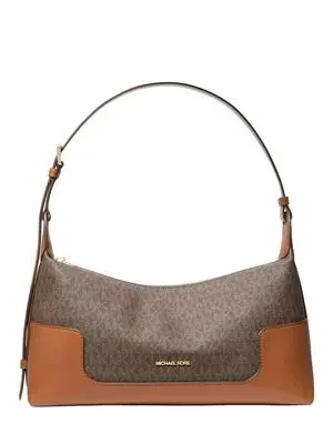 Michael Kors Teddi Medium Signature Logo Slouchy Shoulder Bag In By - Brown