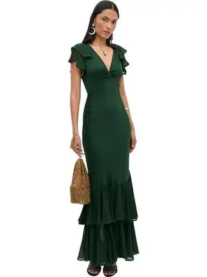 Rixo Marlow Floral Trail Jacquard Dark Regular - Green