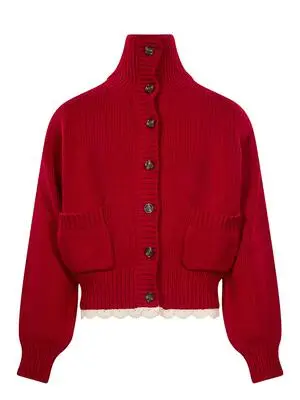 Magda Butrym Cinched Lace Trim Cardigan - Red