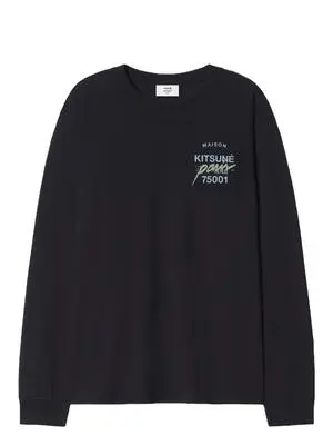 Maison Kitsuné Logo Printed Long Sleeved T-shirt - Black