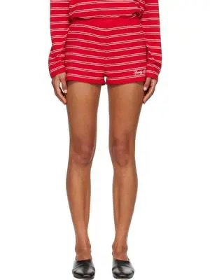 SPORTY  RICH Sporty Rich Striped Elasticated Waistband Shorts - Red