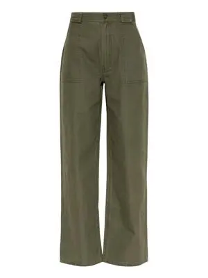 ANINE BING Patch-pocket Cotton Trousers Green