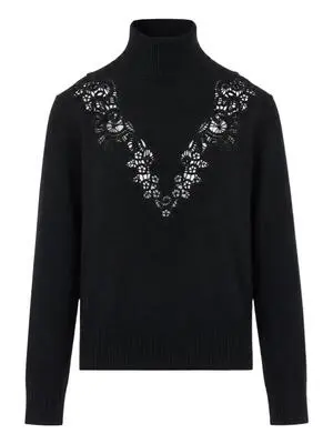 Zimmermann Zimmermann Lace Trim Turtleneck Knitted Sweater Black