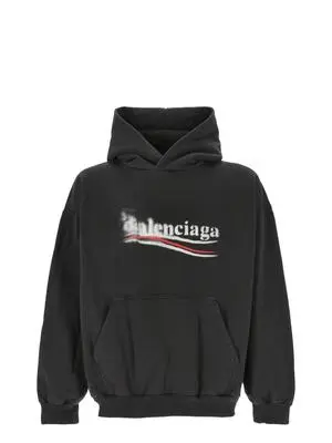 Balenciaga Logo Printed Hoodie - Black
