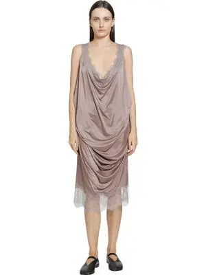 PILLINGS Lace-trimmed Draped Satin Dress - Pink