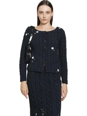 PILLINGS Embroidered Wool Cardigan - Blue