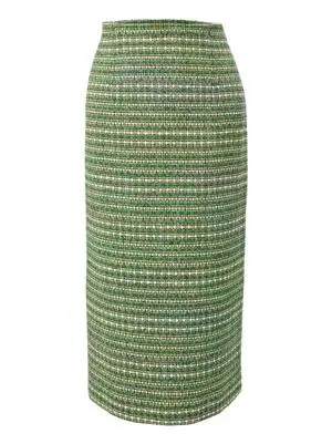Carolina Herrera Tweed Pencil Midi Skirt - Green