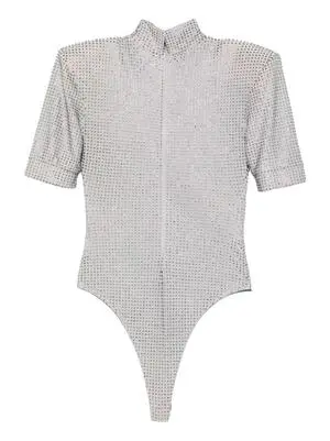 MITILIANE COUTURE Rhinestone-embellished Short-sleeve Bodysuit Grey