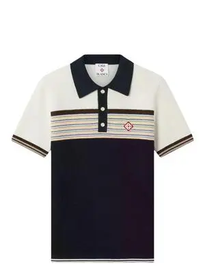 Casablanca Café Culture Striped Logo-patch Polo Shirt Blue