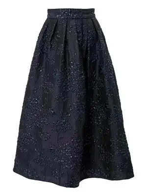 Carolina Herrera Floral-jacquard Midi Skirt - Blue