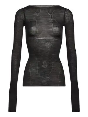 Rick Owens Sheer Ruched-sleeve Top Black