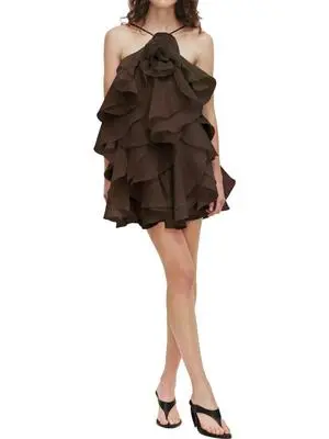 Aje Pandorea Ruffled Mini Dress Brown
