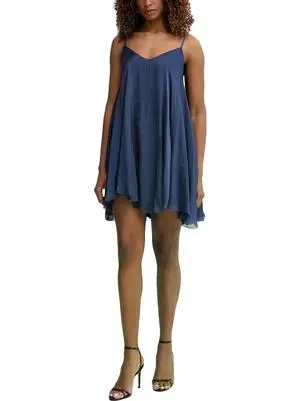 HAVEONE Mini V-neck Pleated Dress - Blue