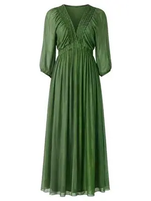 KAOS Ruched-trim Pleated Maxi Dress - Green