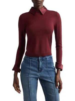 Alice + Olivia Porla Collared Wool Blend Sweater - Garnet