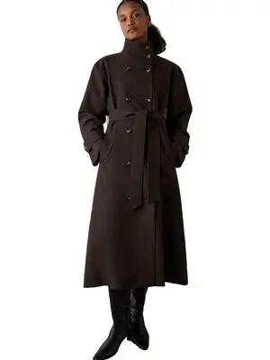 Whistles Funnel Neck Trench Coat - Brown