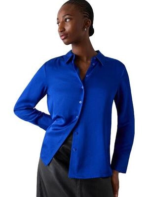 Whistles Satin Collared Shirt - Blue