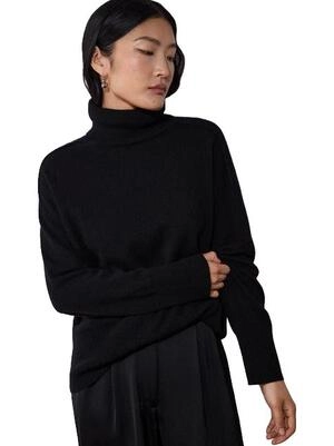 Whistles Cashmere Seam Roll Neck Knit Top - Black